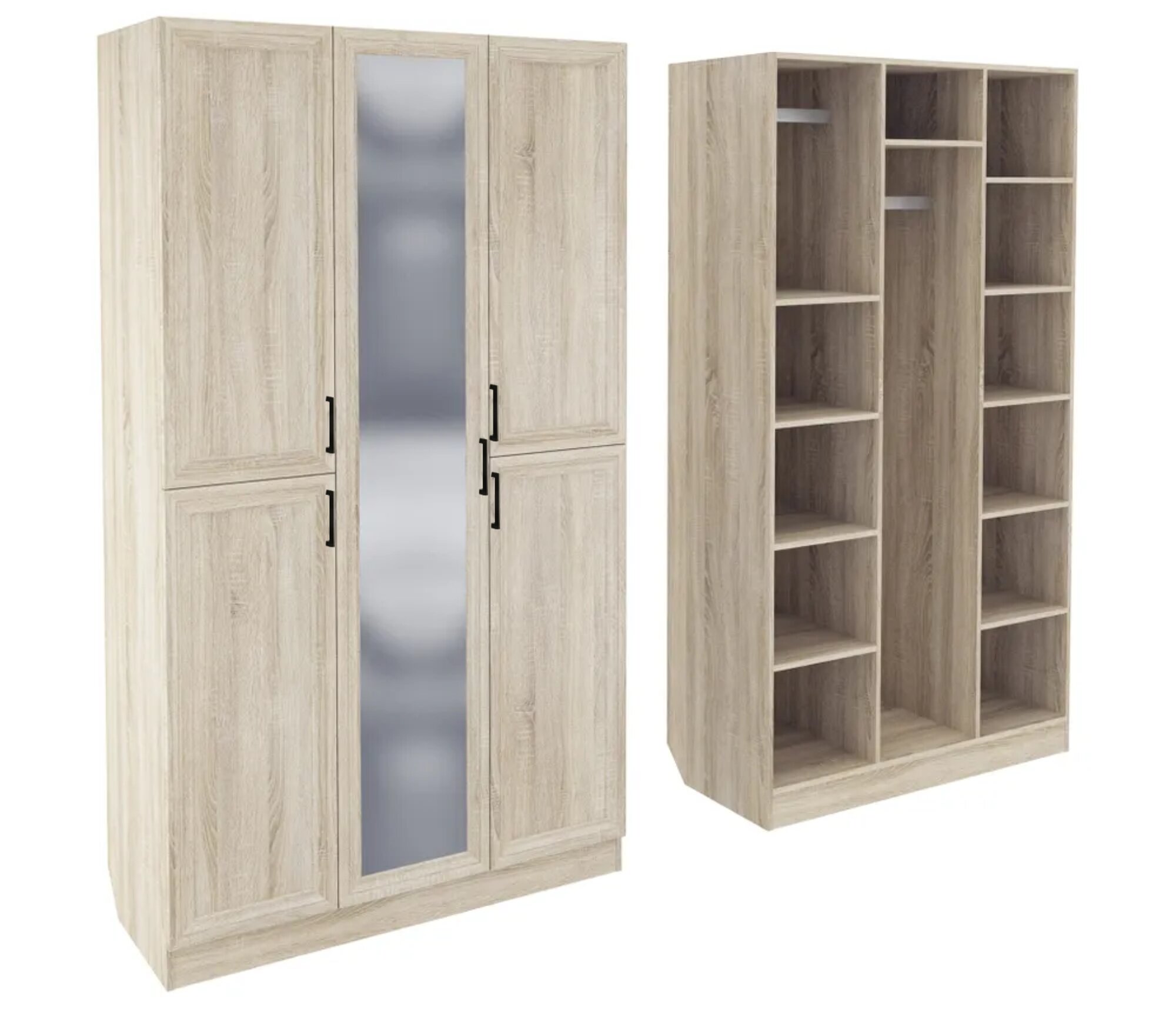 Шкаф распашной, гардероб, шкаф для одежды с зеркалом ШК-3/3 120/210/52 Дуб сонома