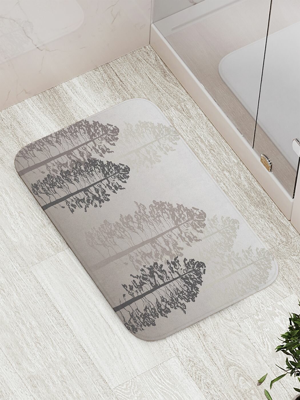 Коврик для ванной комнаты, туалета "Деревья в тумане" противоскользящий, 52х77 см, JoyArty