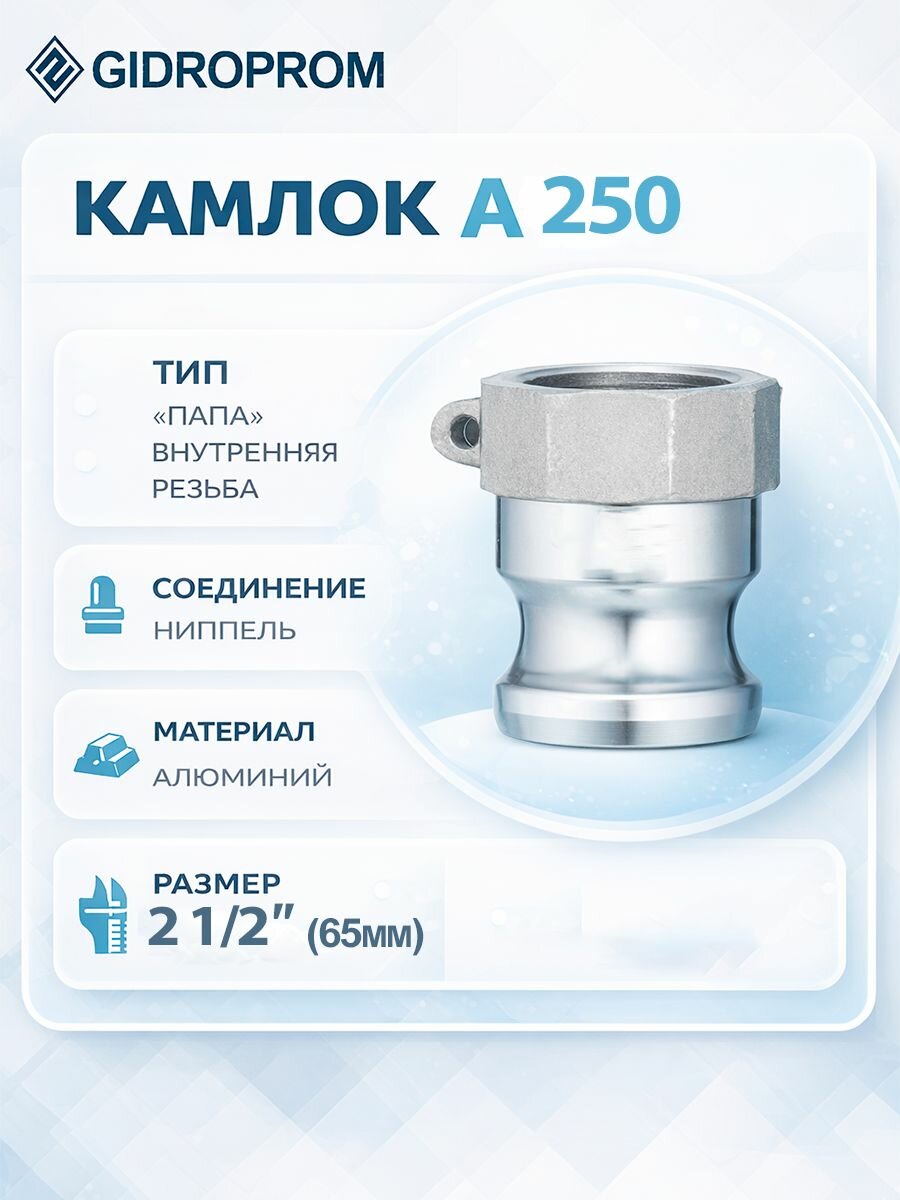 Камлок А-250 2-1/2"(65мм), алюминиевый , ниппель, внутр. резьба BSP