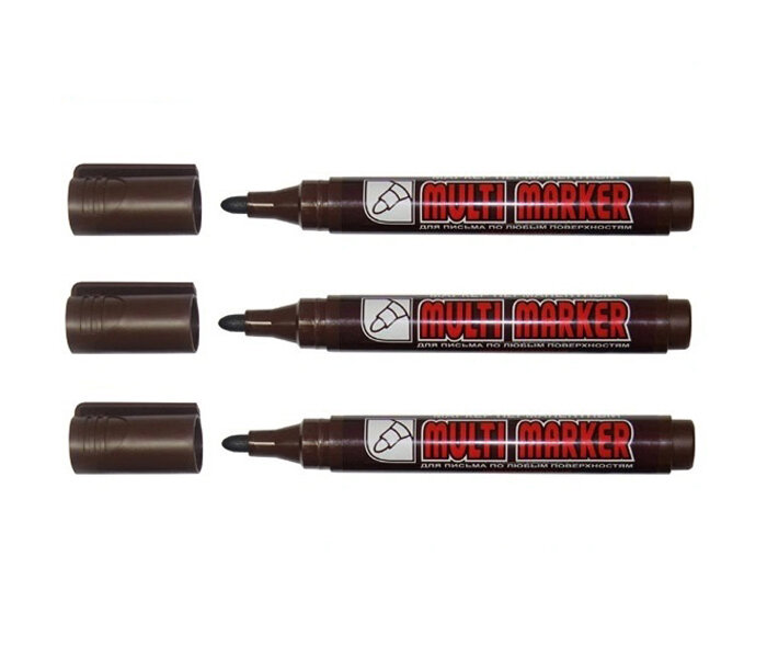 Набор из 3 штук маркеров Crown перманентных, круглый наконечник, 3 мм, коричневый