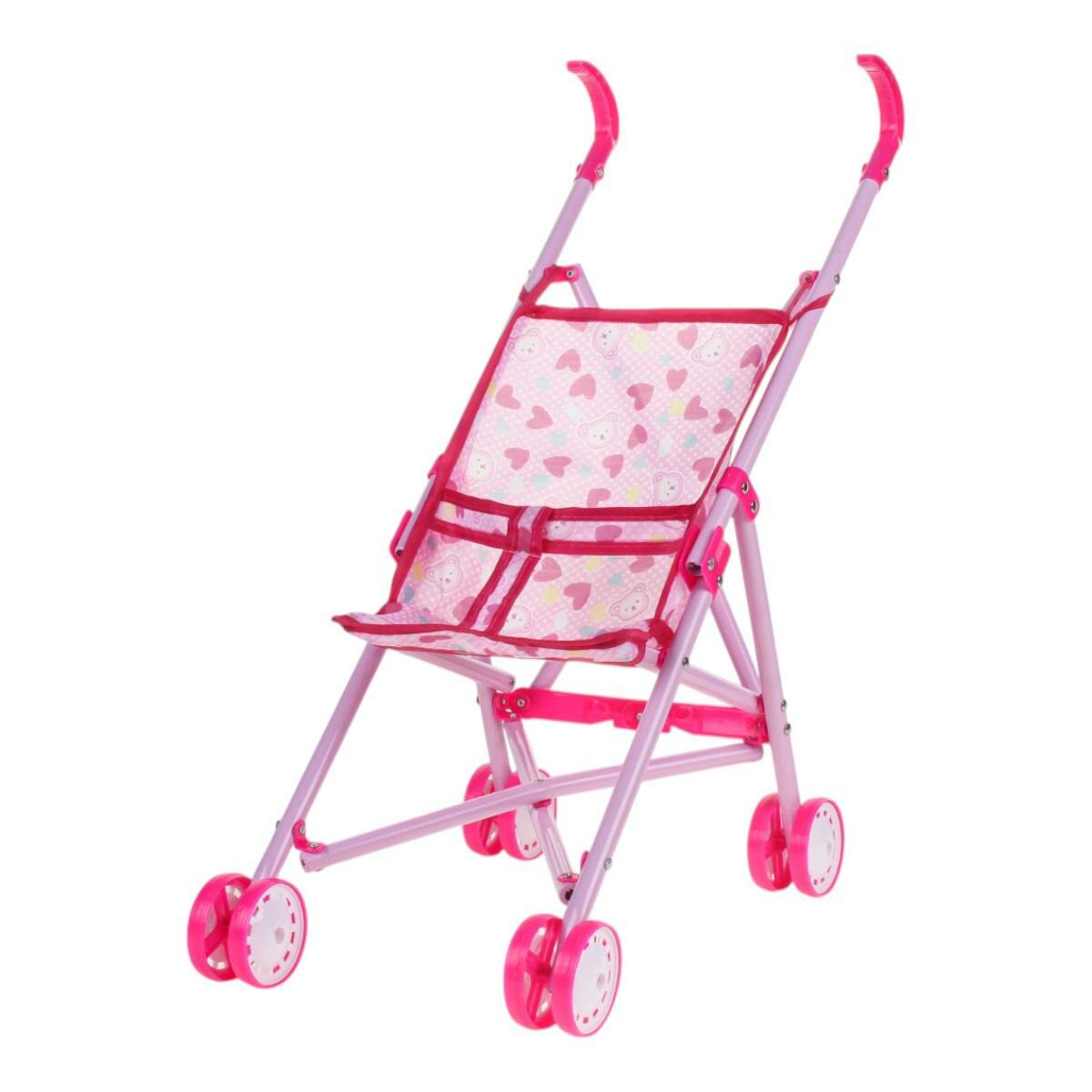 Коляска-трость для кукол, складная, розовая с текстилем 52см, удобна для прогулок