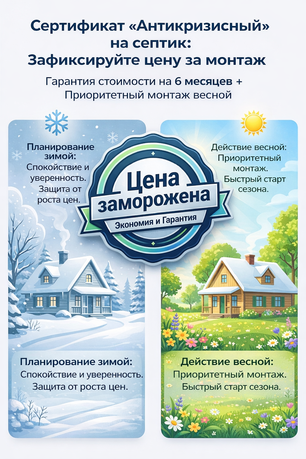 Сертификат «Антикризисный» на септик: Фиксация цены на 6 месяцев + Приоритетный монтаж весной