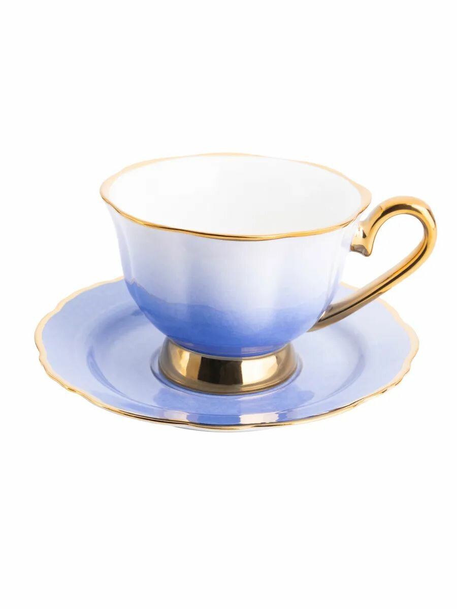Чайный набор D.L.K, фарфор, 6 чашек 200 мл и 6 блюдцев, голубой
