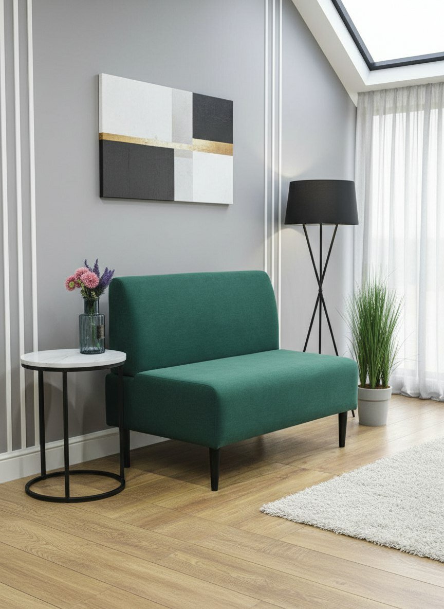 Диван мини, зеленый, велюр искусственный, прямой, без подлокотников