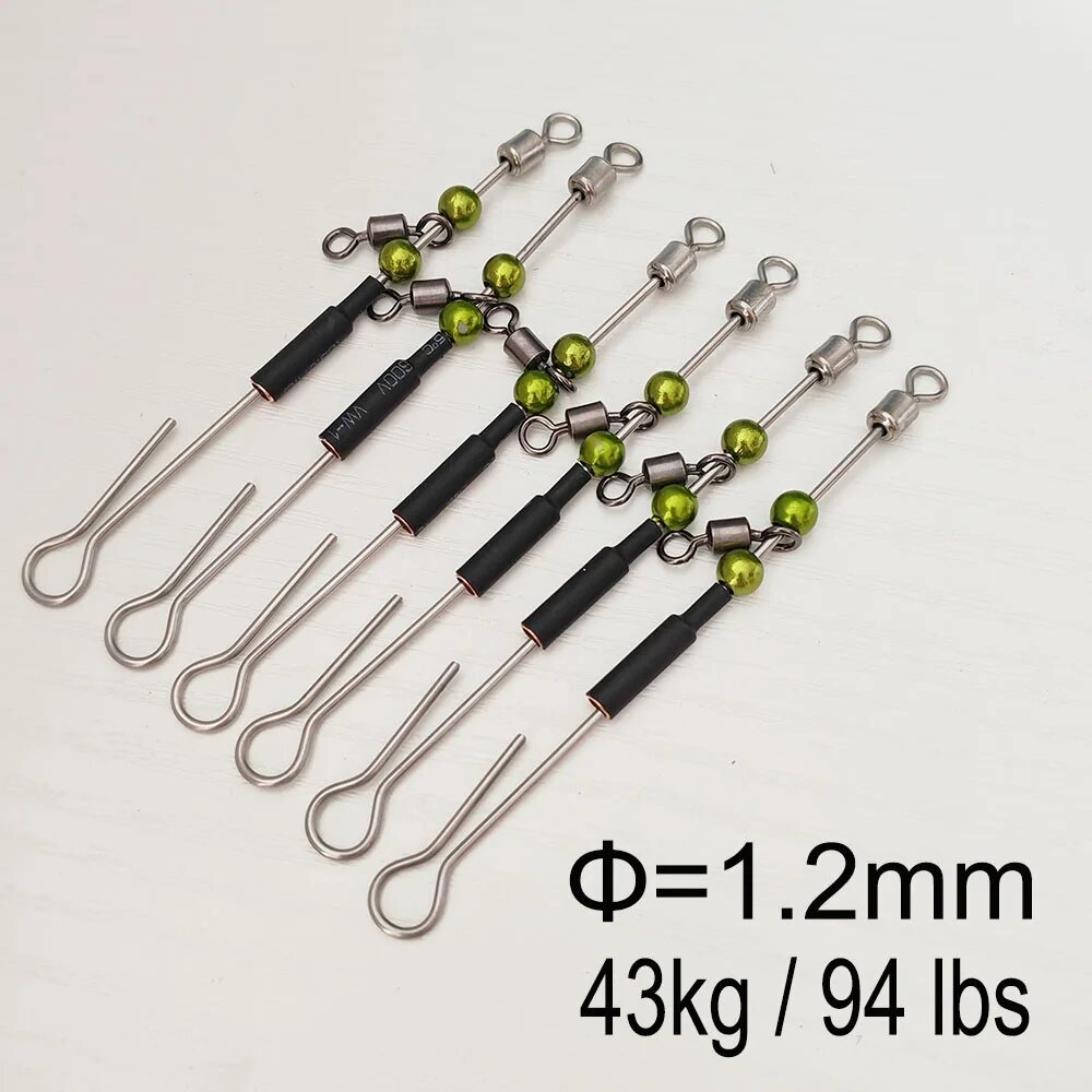6 шт. поворотники для рыбалки Facifa, 1.2mm, 43kg/94 lbs, Зеленый