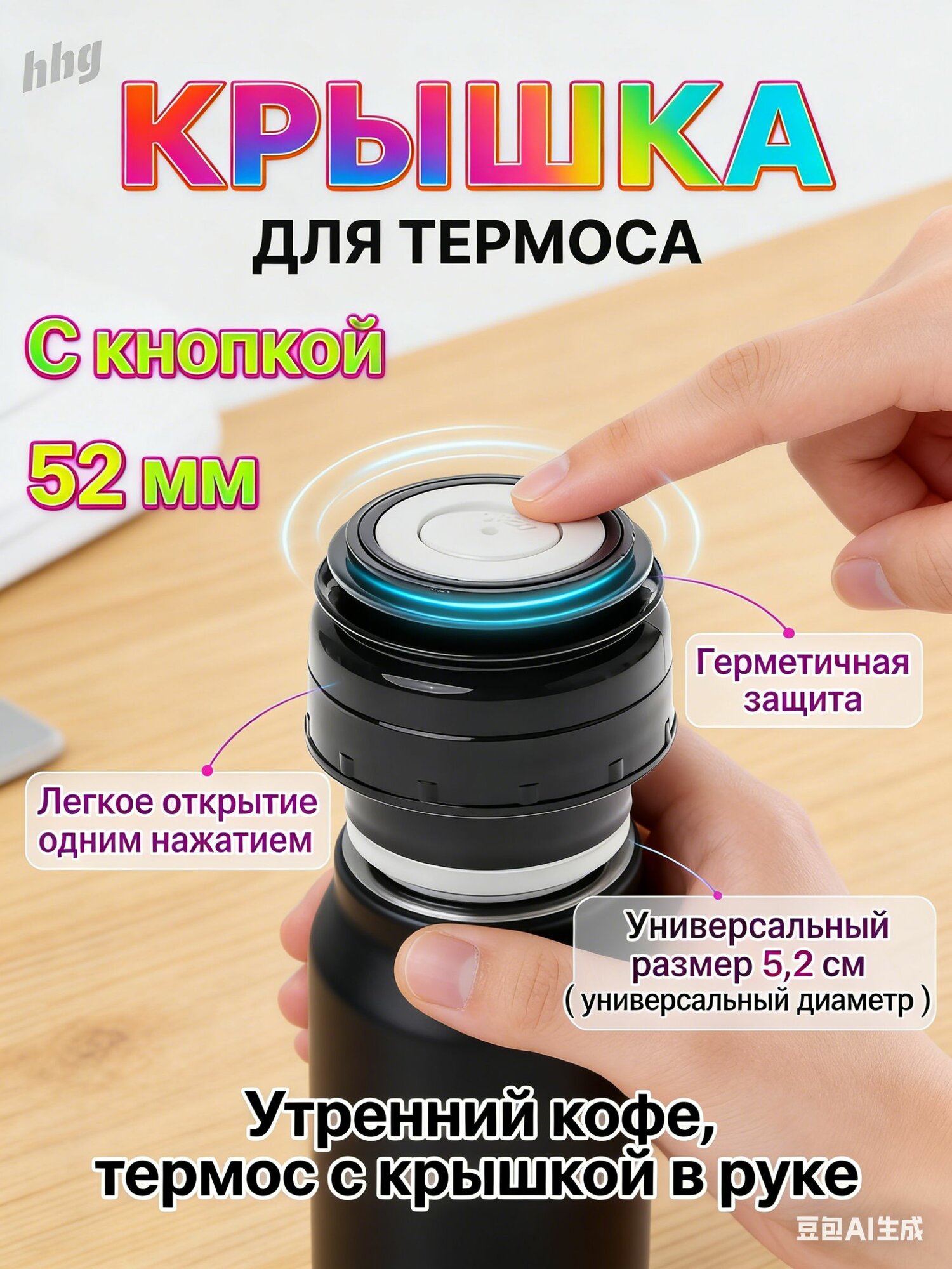 Крышка для термоса с кнопкой, 5,2см диаметр