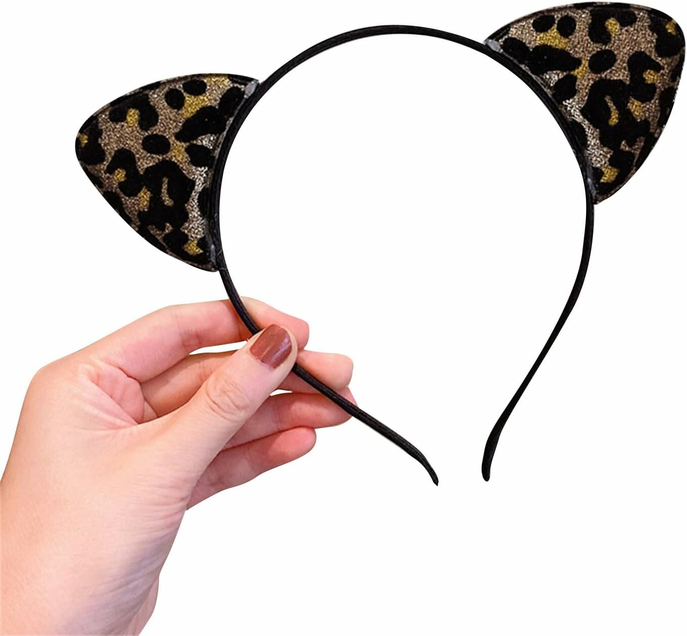 HUANIZI Милая повязка на голову с леопардовым принтом и ушками, аксессуар для волос, подходит для девочек-подростков и взрослых женщин, золотистый цвет.