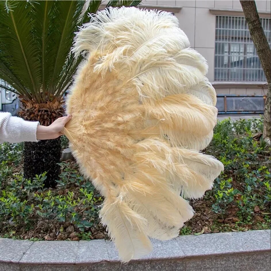 Натуральный веер из страусиных перьев 130 см Белый, 48 Dark Beige, 100cm 1PCS left hand