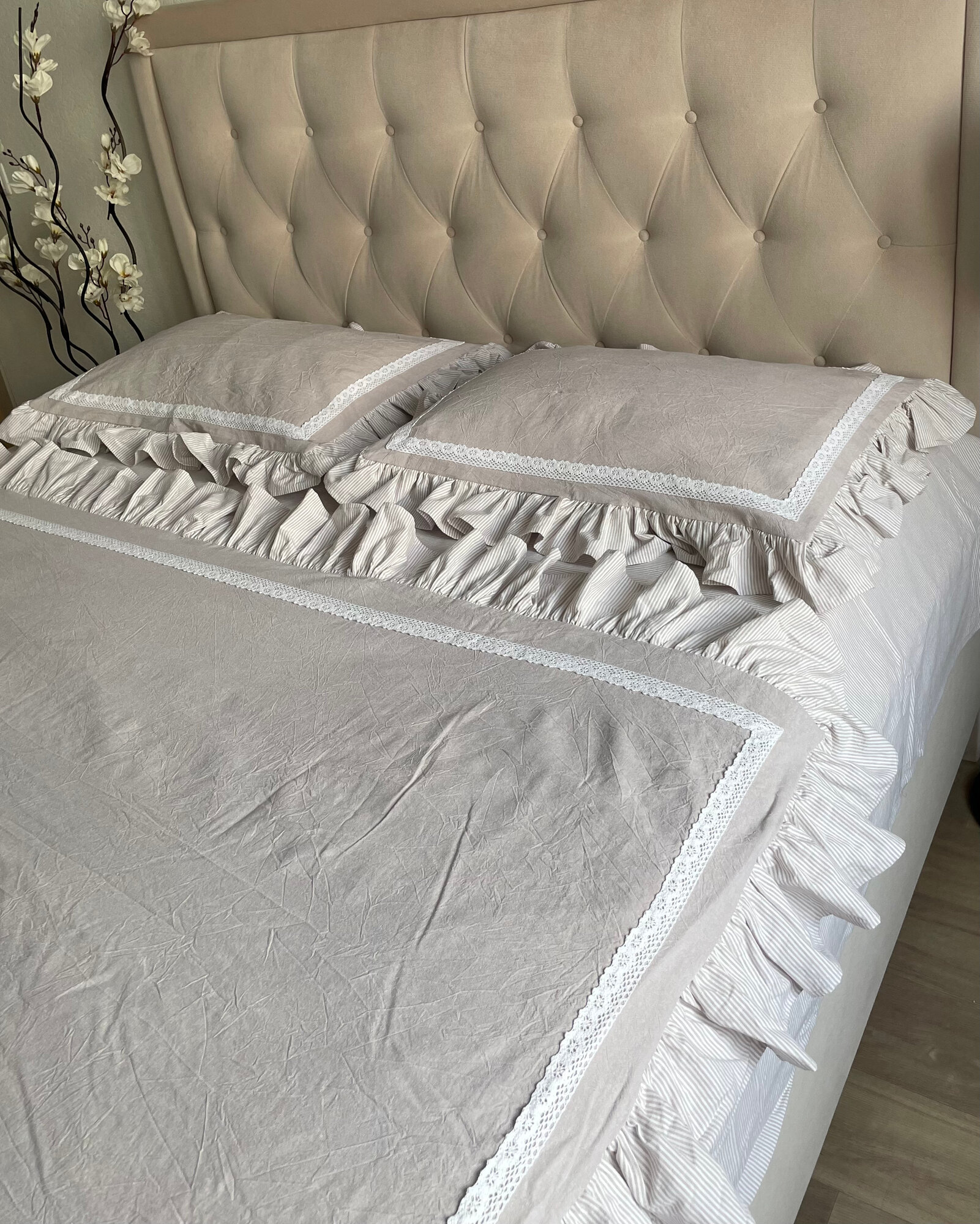 Постельное бельё Laura Family "Вареный меланж", хлопок 100%, бежевое