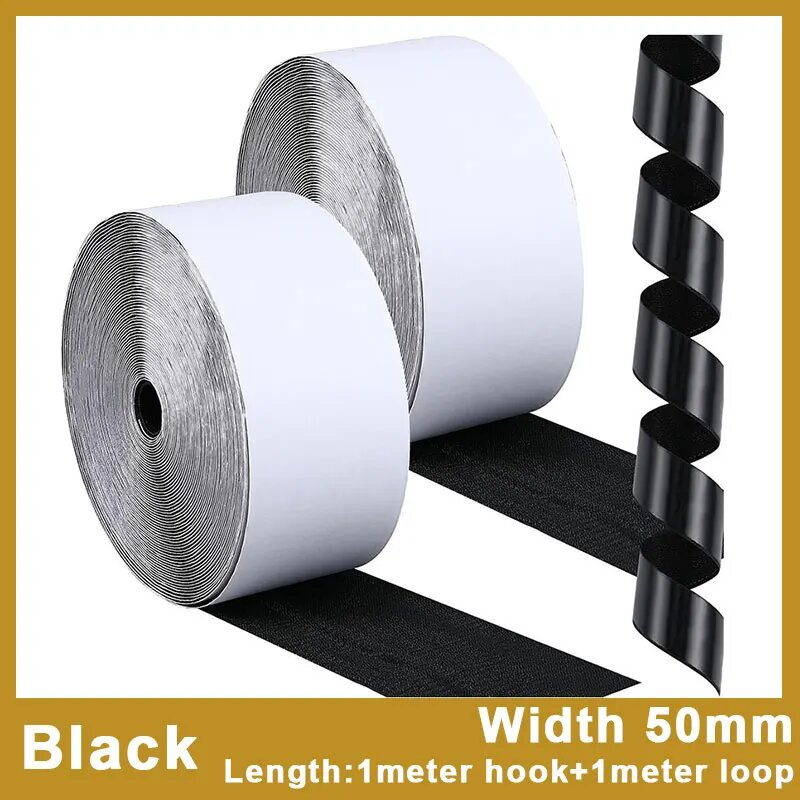 Липучка самоклеящаяся нейлоновая 50 мм 1 м Черный, Black