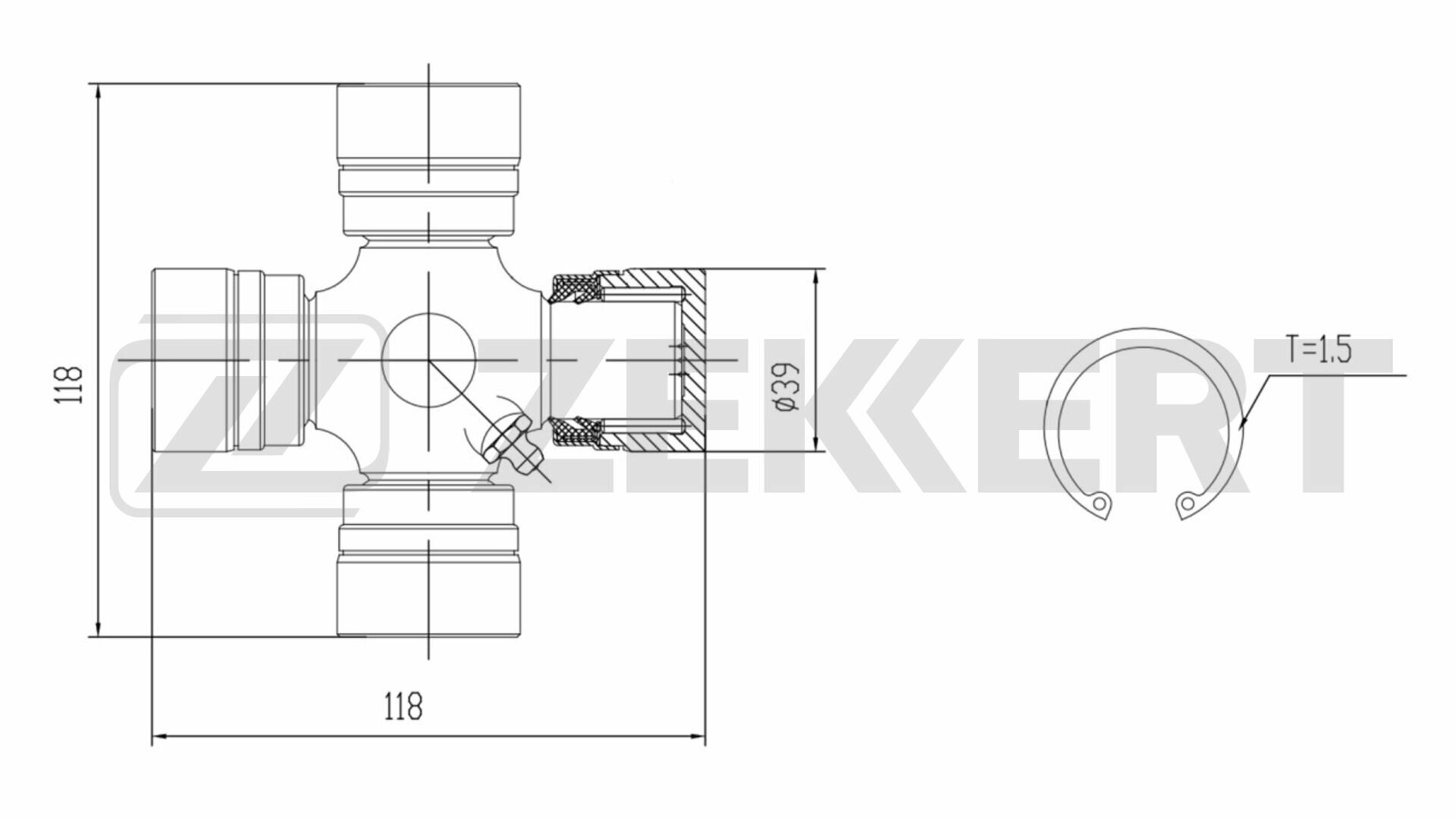 Крестовина карданного вала 39 00x118 00 / Kamaz 5320 06- GAZ Valdai (3310) 03- URAL 4320 77-