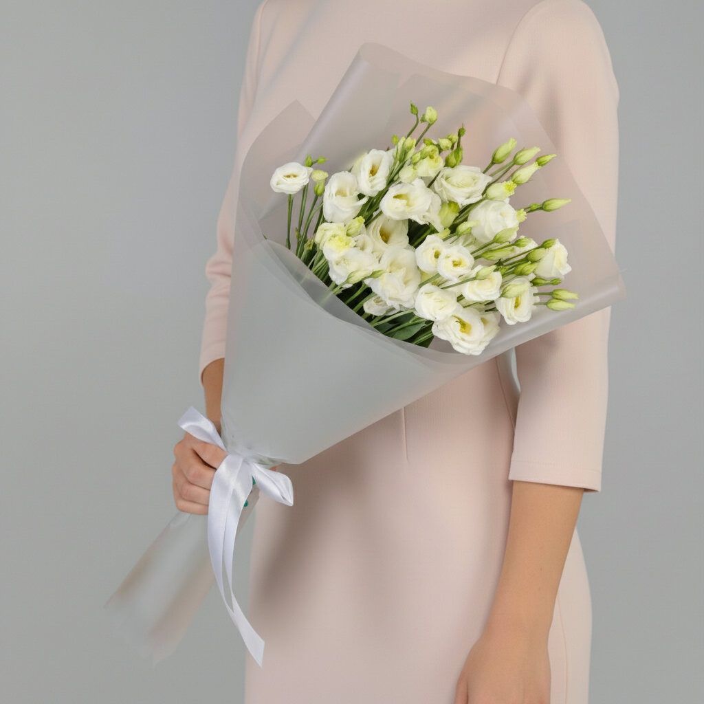 Букет Мегацвет24, "Белые Эустомы", 5 цветов, в дизайнерской упаковке