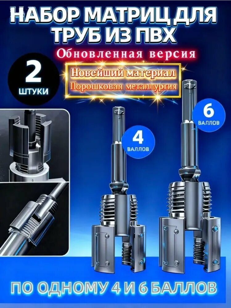 Набор для нарезки резьбы на ПВХ трубах Клупп и метчик в комплекте, насадка для дрели