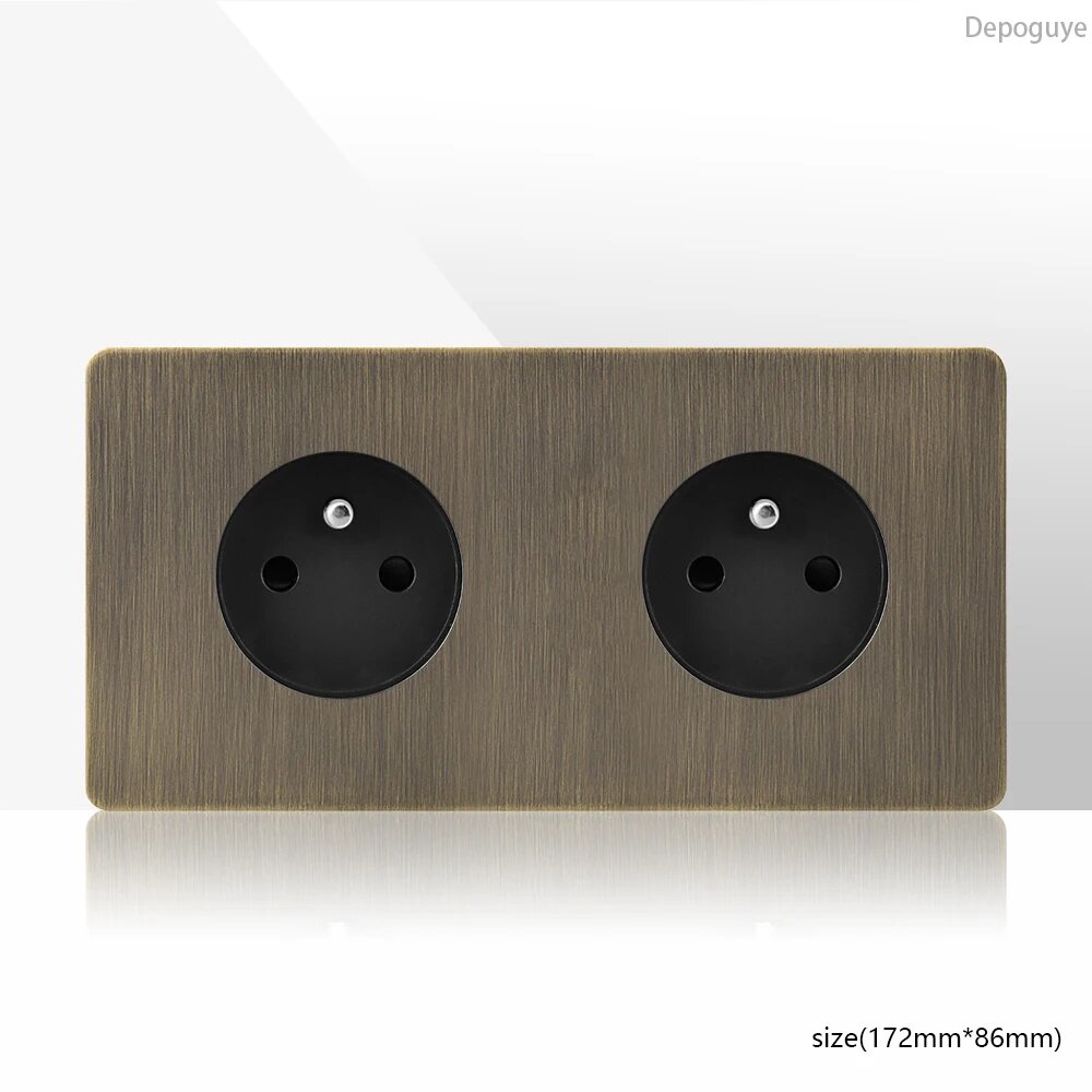 Металлический настенный выключатель и розетка Depo Guye, бронзовый Double FR socket