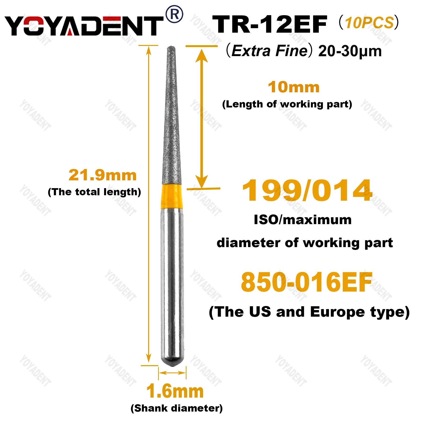 YOYADENT TR-12EF алмазный бур стоматологический 1.6 мм 10 шт