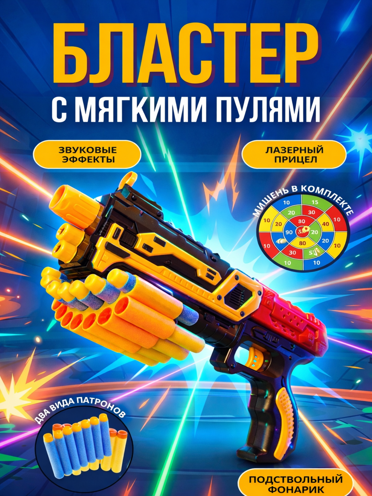 Игрушка для мальчиков бластер нерф пистолет игрушечный с мягкими пульками nerf