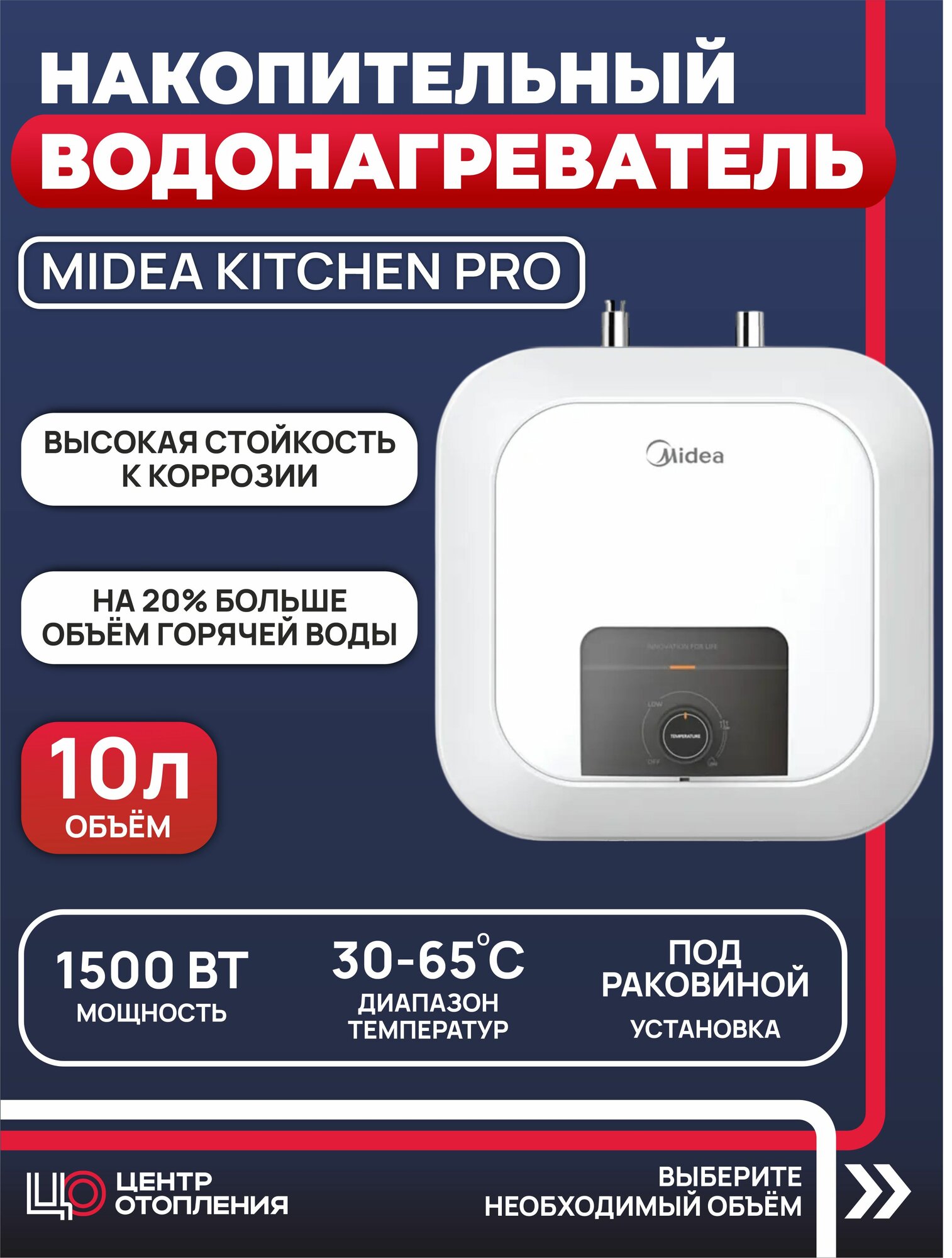 Электрический водонагреватель под раковину 10 литров Midea Kitchen PRO MWH10-15MPCU