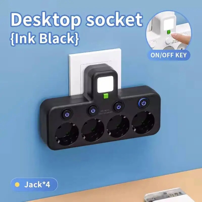 EU Plug and Socket 3 Sockets со стабилизатором напряжения 4 AC Black