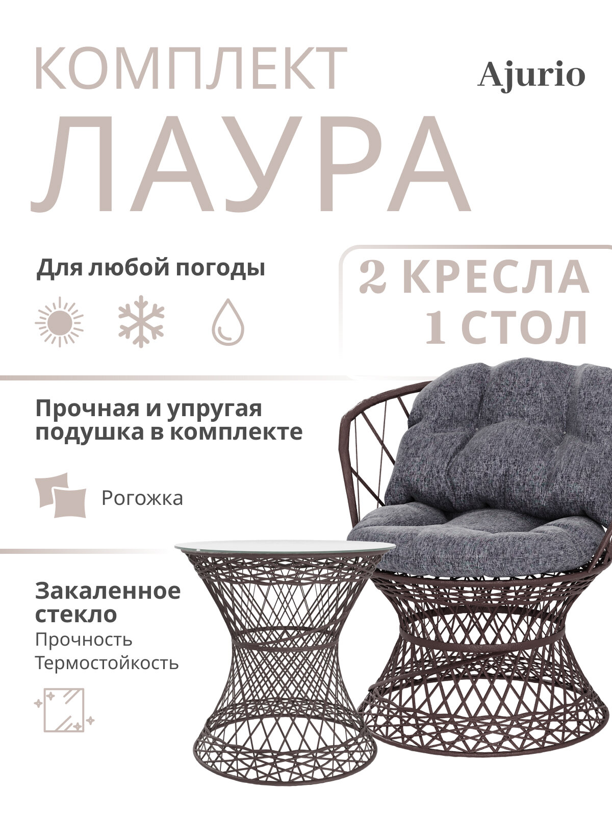 Ajurio комплект мебели из ротанга для кафе, ресторана, террасы Уличная мебель Хорека: стол и кресла