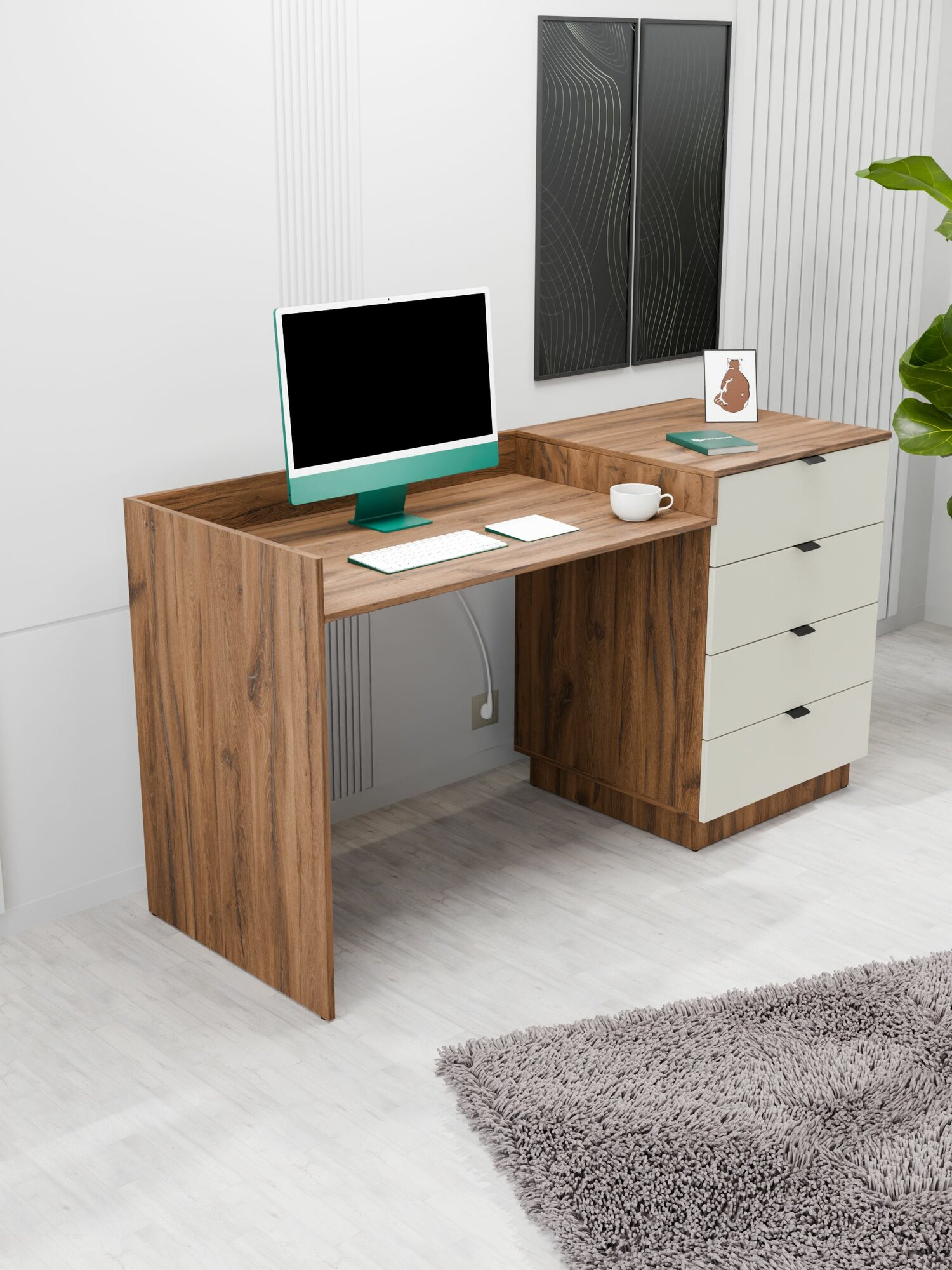 Изумлит Стол письменный для офиса и дома Бридж 163.2х86.6х60 см, корпус дуб крафт табачный/ фасад бежевый