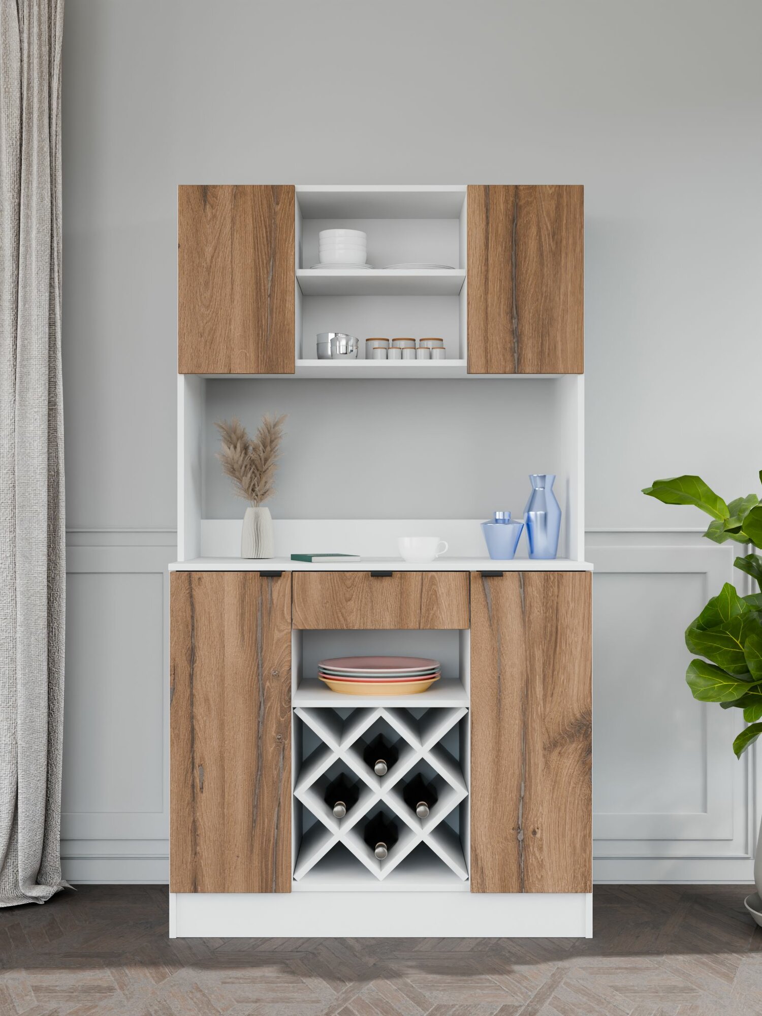 Изумлит Буфет Вилладж 2 100*180*48.5 см (ШхВхГ), белый-дуб крафт табачный