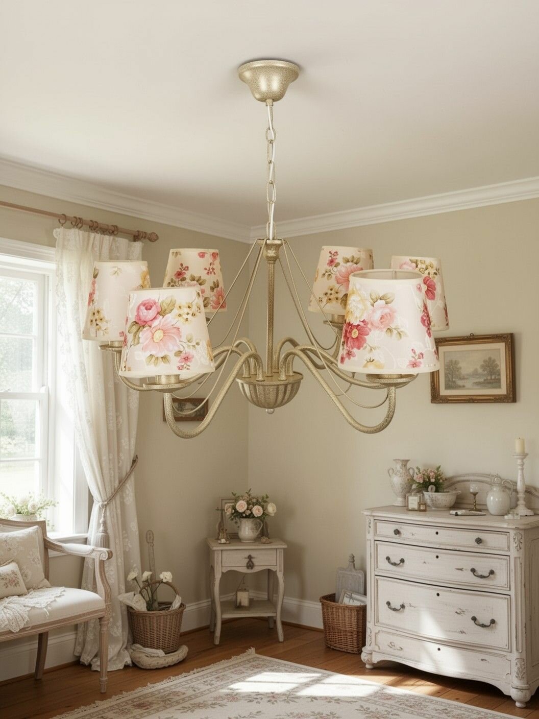 Люстра MariLuz "Пионы", E14, 40 Вт, площадь освещения 20м², металл, ткань