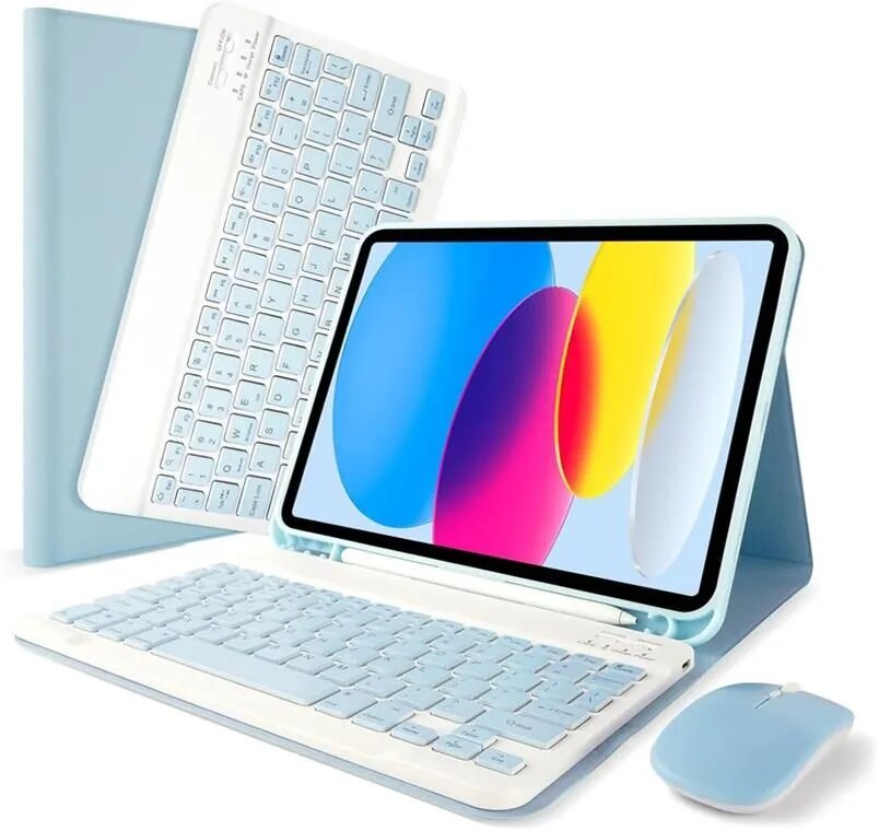 Клавиатура для iPad (A16) 11-го поколения (11 дюймов,2025)/10-го поколения (10,9 дюймов,2022) с беспроводной Bluetooth-мышью, защитным чехлом без стилуса. Русская раскладка.