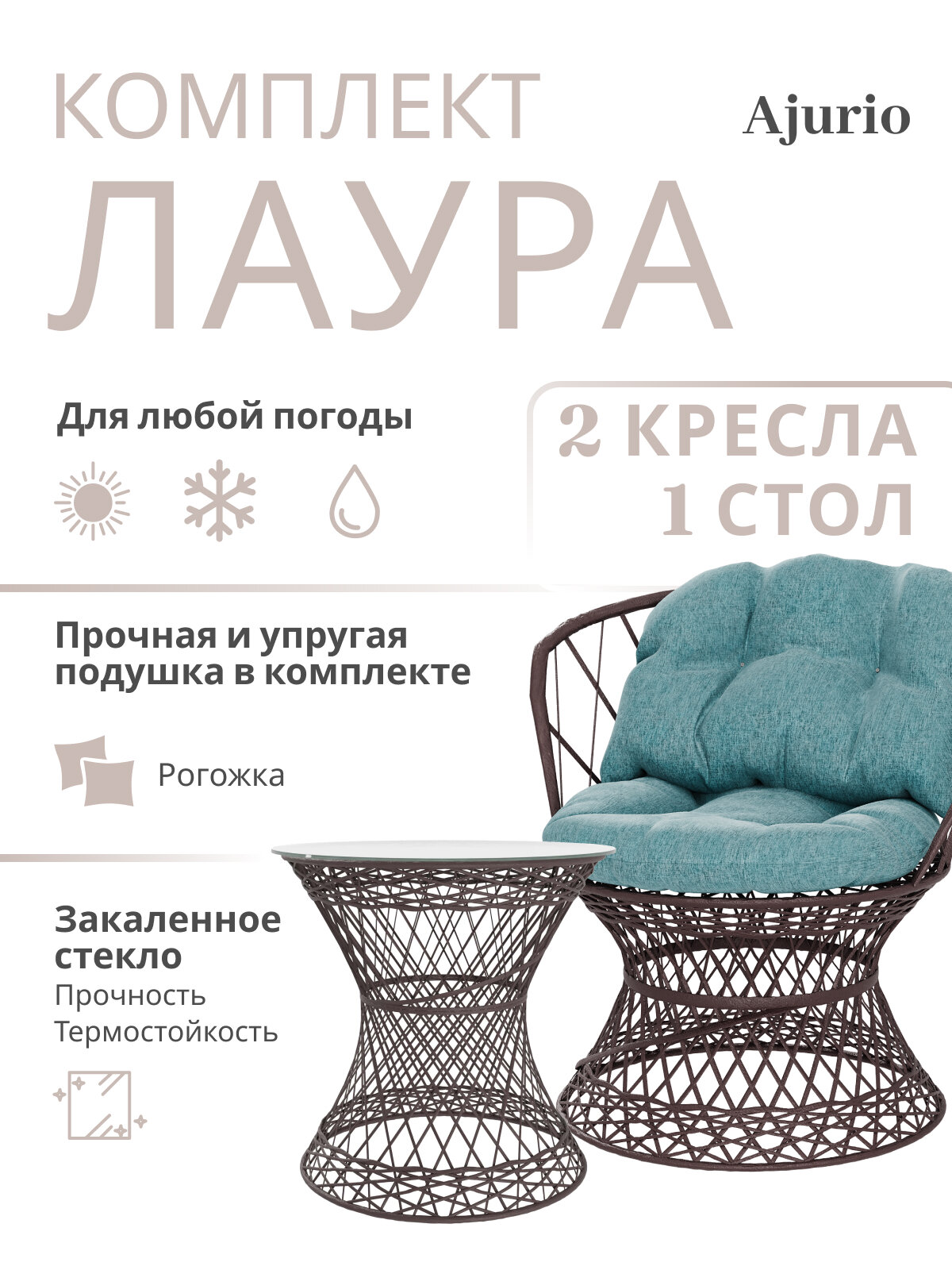 Ajurio комплект мебели из ротанга для кафе, ресторана, террасы Уличная мебель Хорека: стол и кресла