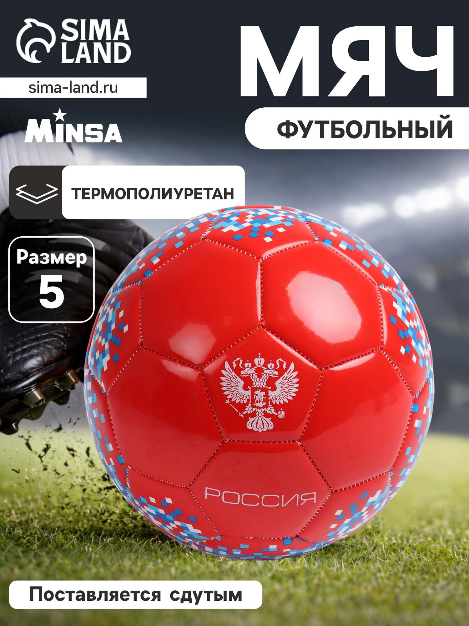 Футбольный мяч MINSA «россия», машинная сшивка, 32 панели, р. 5, TPU