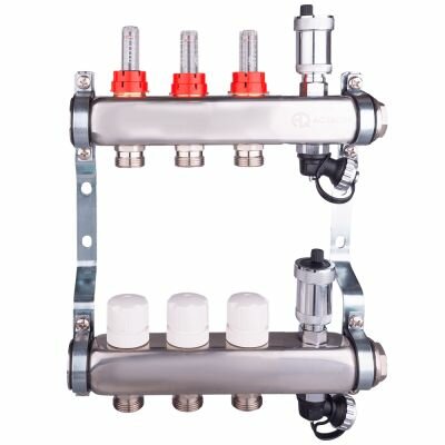 Коллектор регулируемый для теплого пола AQUALINK, 1"х3/4" EK (3 выхода)