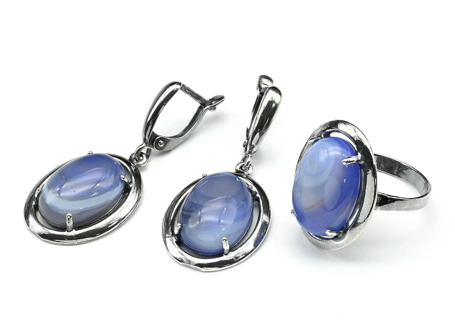 Комплект бижутерии: серьги, кольцо, агат