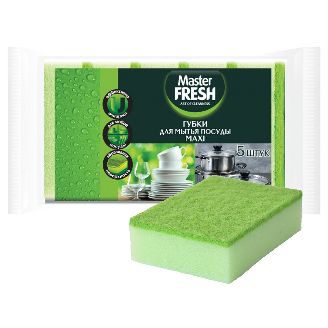 Губки для мытья посуды Master Fresh MAXI большие 5шт
