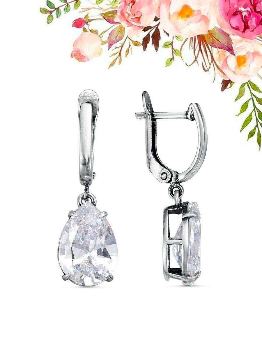 Серьги с подвесками, серебро, 925 проба, фианит