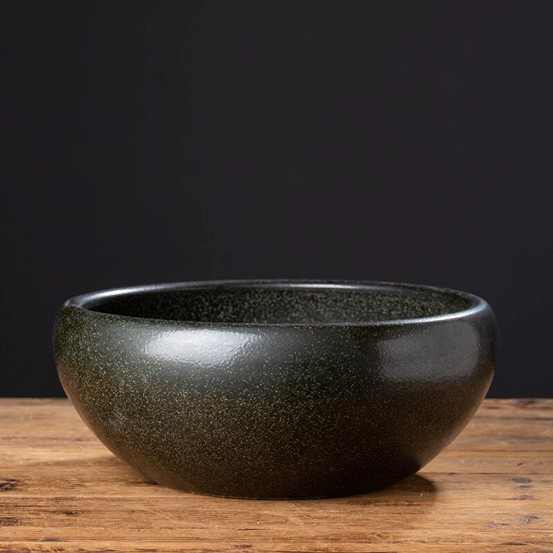 Ручная керамическая аквариум в бежевом цвете, маленький размер 24 см диаметр для золотых рыбок и черепах