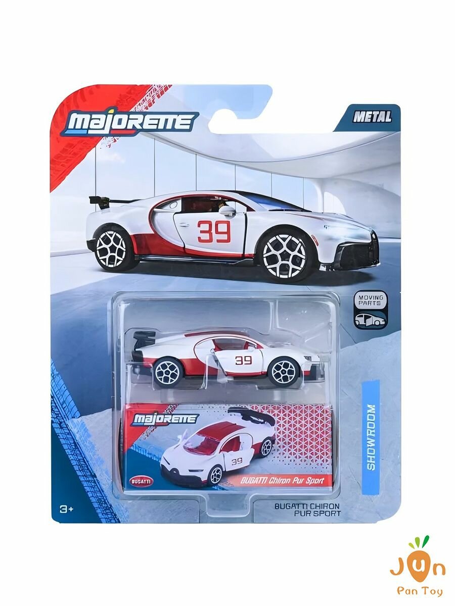Majorette Showroom Bugatti Chiron Pur Sport / Металлическая модель автомобиля Bugatti для детей, красно-белой расцветки, масштаб 1:64 - отлично подходит в качестве коллекционного подарка.