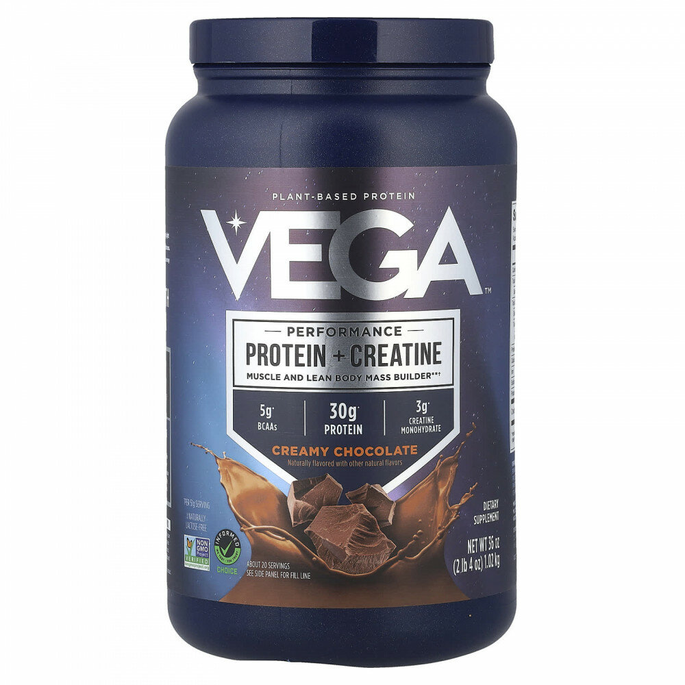 Vega, растительный протеин с креатином, со вкусом шоколадного крема, 1,02 кг (2 фунта 4 унции)