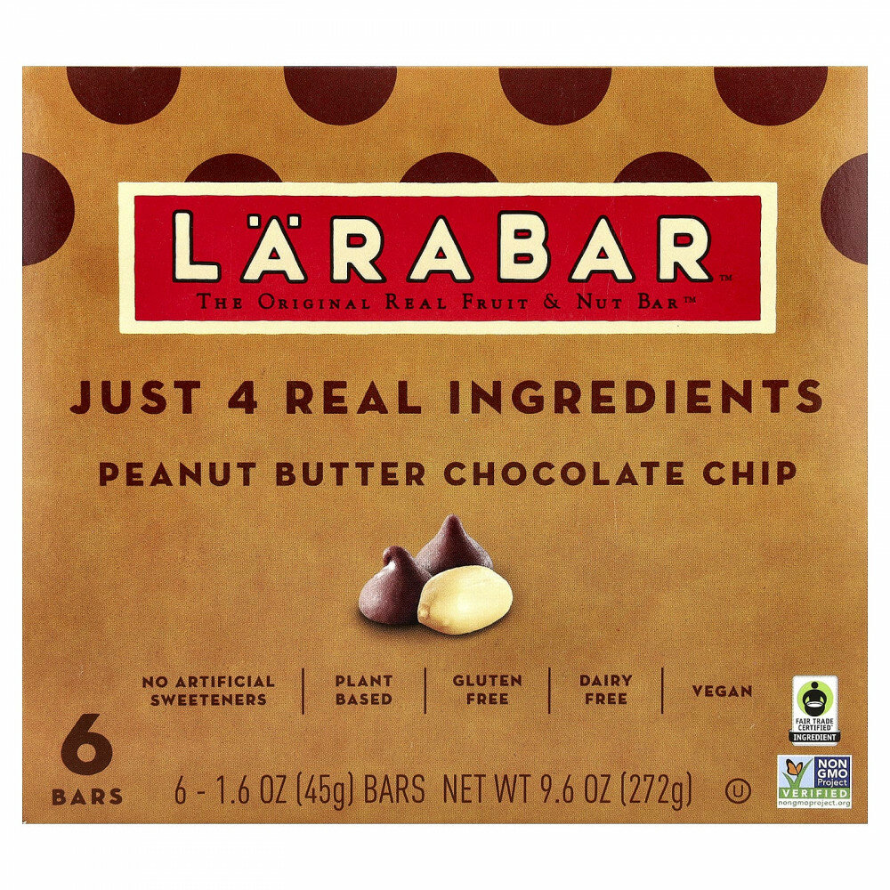 Larabar, The Original Real Fruit & Nut Bar™, арахисовая паста и шоколадная крошка, 6 батончиков по 45 г (1,6 унции)