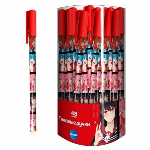 5шт. Ручка гелевая Centrum "Аниме. Подружки" 0,5 мм. синяя, прорезиненная 70540