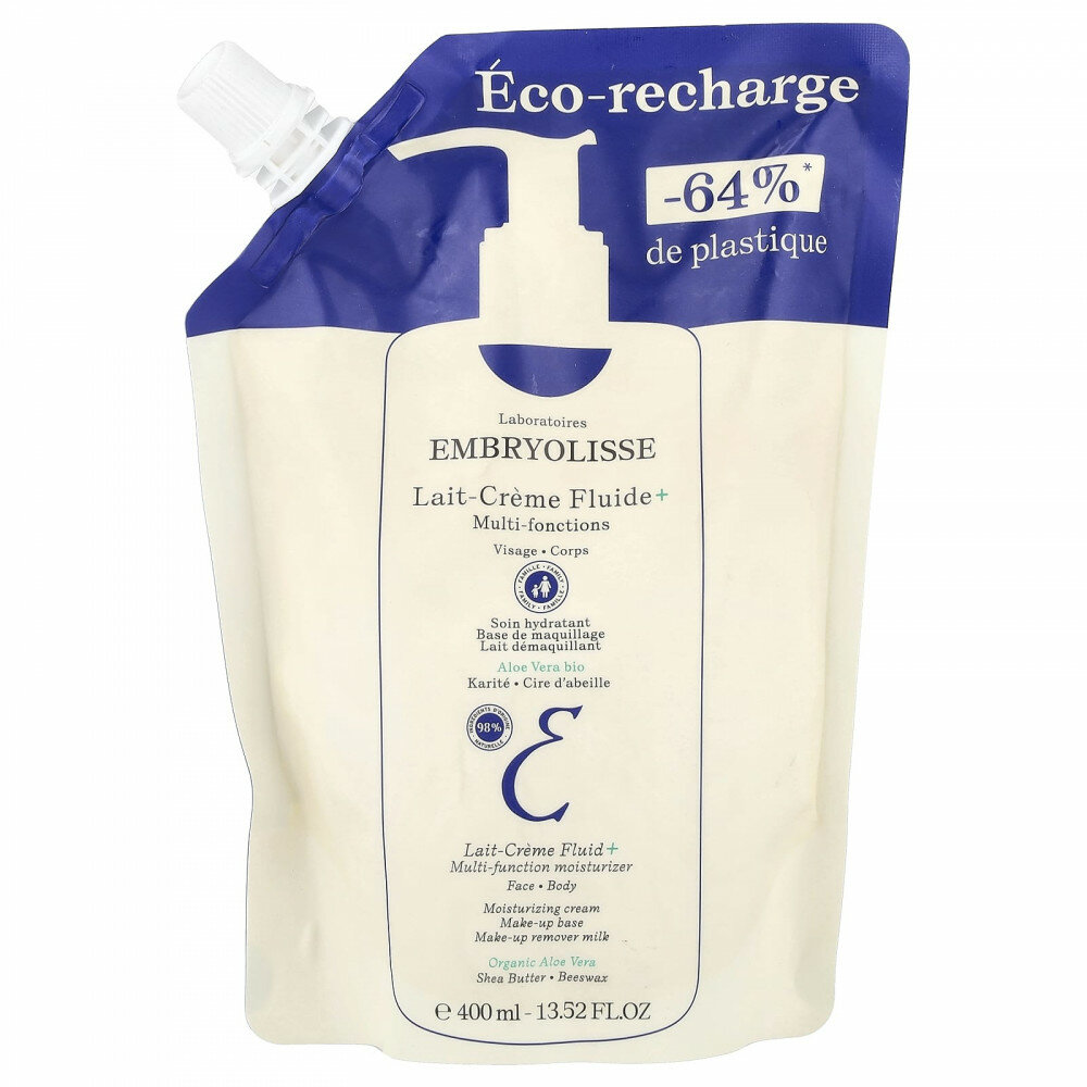 Embryolisse, Lait-Creme Fluid+, многофункциональное увлажняющее средство, запасной блок, 400 мл (13,52 жидк. унции)