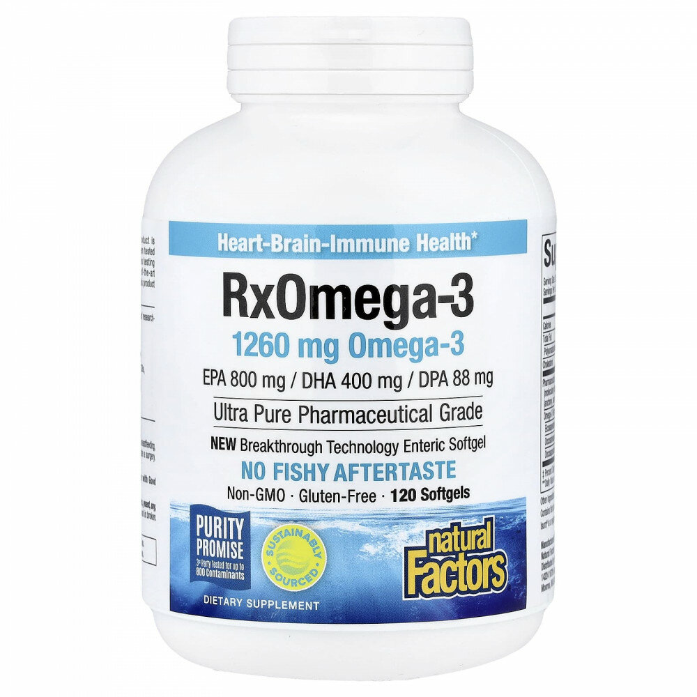 Natural Factors, Rx Omega-3, омега-3, 1260 мг, 120 капсул (630 мг в 1 капсуле)