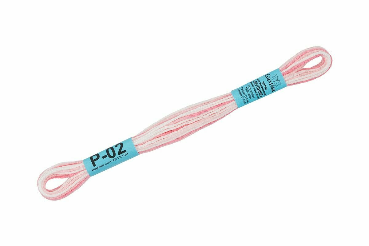 2 шт. Нитки для вышивания "Gamma" мулине меланж 100% хлопок 8 м P-02 бл. розовый-бл. желтый