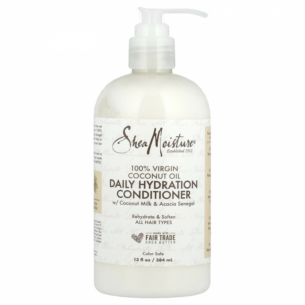 SheaMoisture, 100% кокосовое масло первого отжима, кондиционер для ежедневного увлажнения, для всех типов волос, 384 мл (13 жидк. унц.)