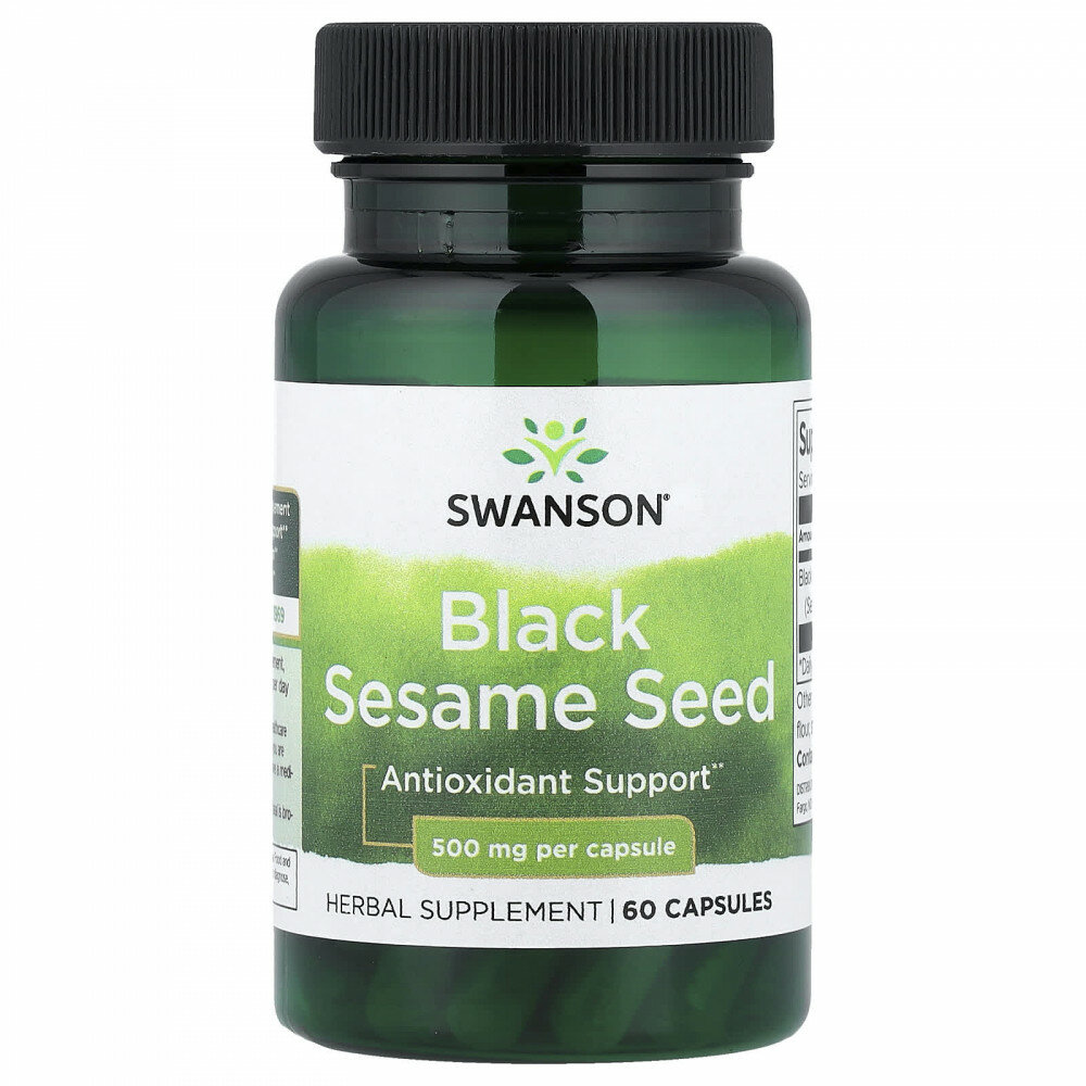 Swanson Vitamins, Семена черного кунжута, 500 мг, 60 капсул