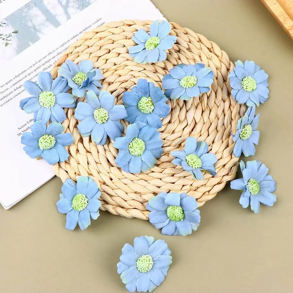Симуляция Хризантемы, Декоративные Цветы, Светло-Голубые, 50 Шт, Для Украшения Сумок И Головных Уборов, Ткань