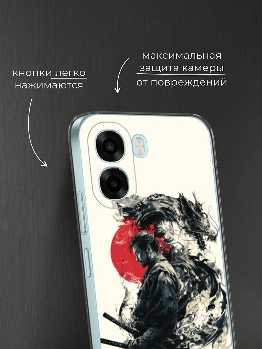 Силиконовый чехол на Oppo A6x / Оппо A6x с принтом Самурай и дракон — фото 1