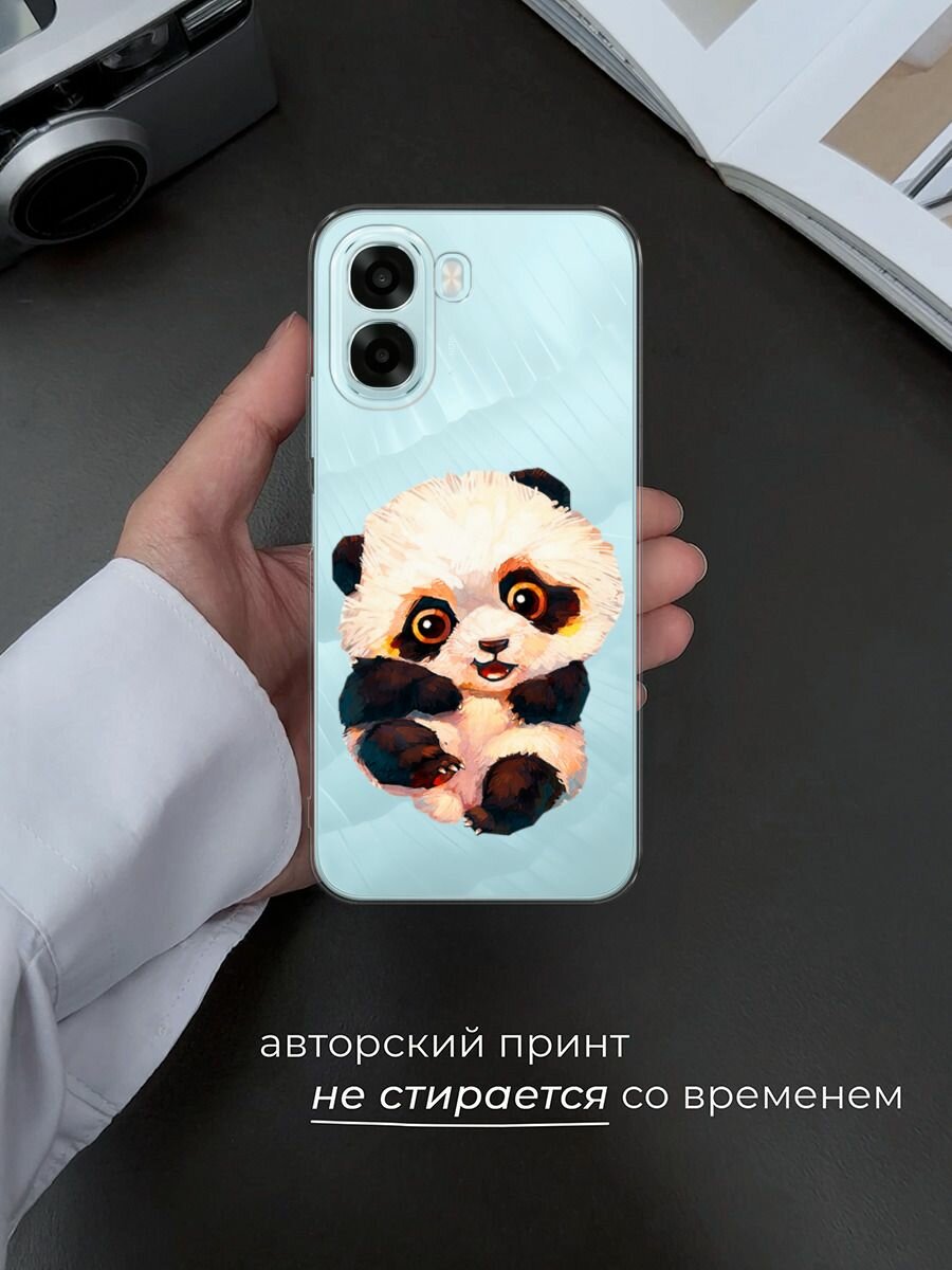 Чехол на Oppo A6x / Оппо A6x с принтом Няшная панда, прозрачный — фото 1