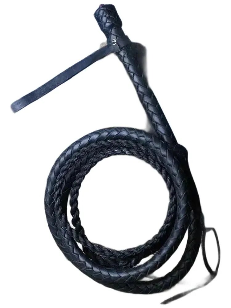 Кнут черный из натуральной кожи для управления лошадью
