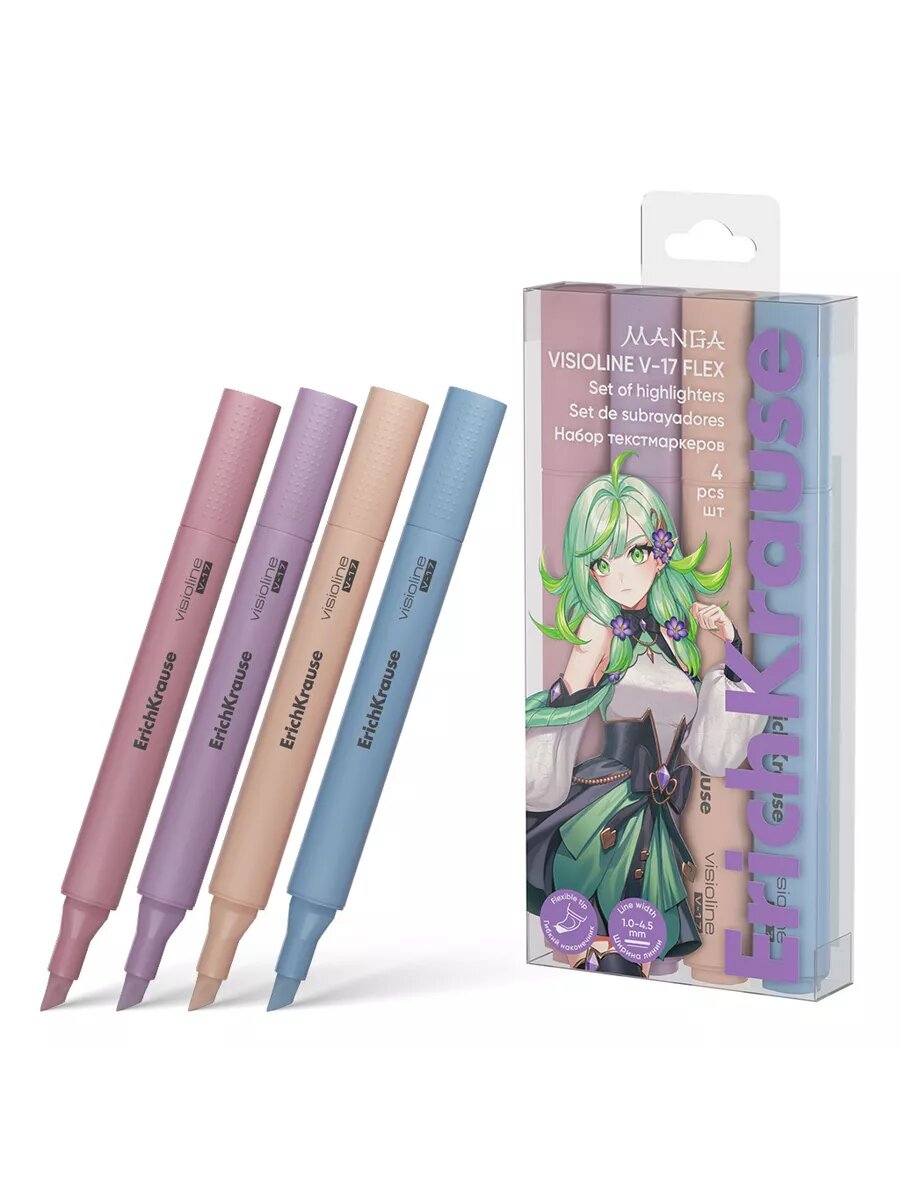 Набор из 4 текстмаркеров Visioline V-17 Mini Flex Mangа