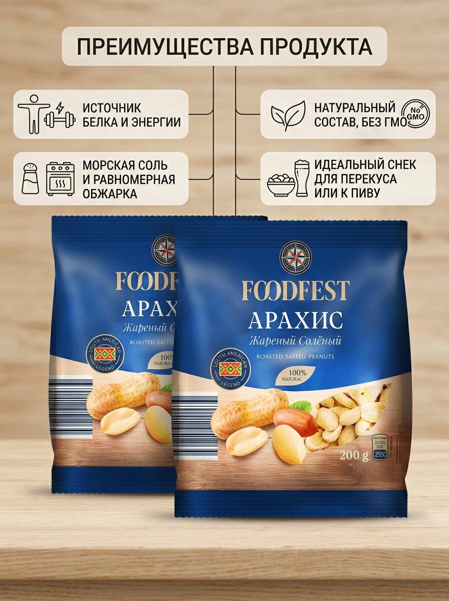 Арахис жареный соленый Foodfest 2 шт. по 200 гр.