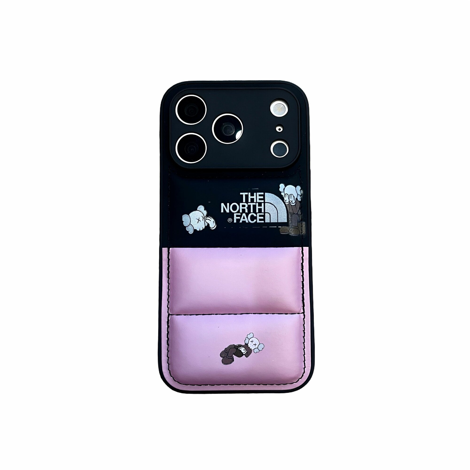 Чехол силиконовый дутый пуховик North Face iPhone 17 Pro черный / розовый
